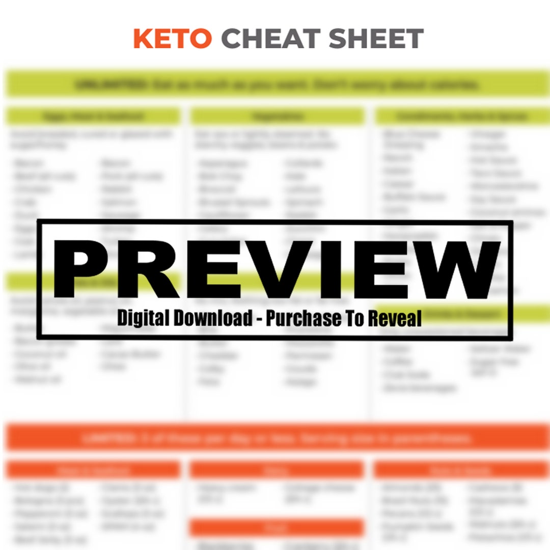 Keto Cheat Sheet | Keto Guide | Ketogenic Diet | Healthy Lifestyle - Etsy