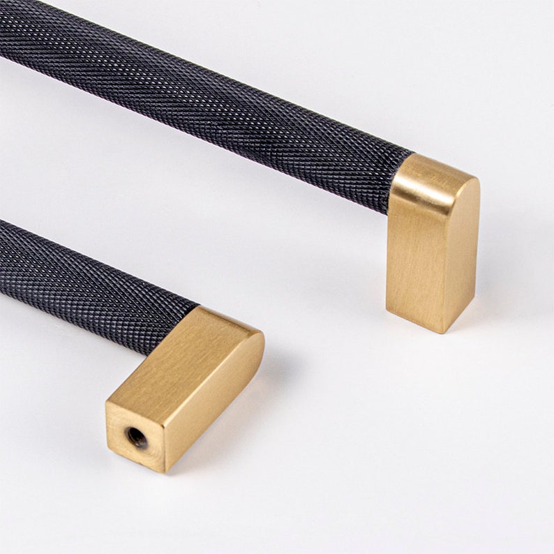 Black & Gold Knurled Brass Cabinet Pulls: Modern Bar Handles - Etsy