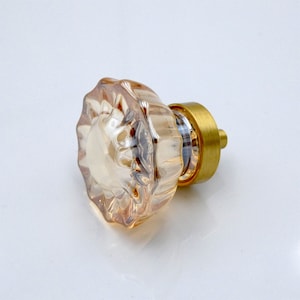 Ribbed Glass Drawer Knob: Clear Amber With Brass Base - Etsy