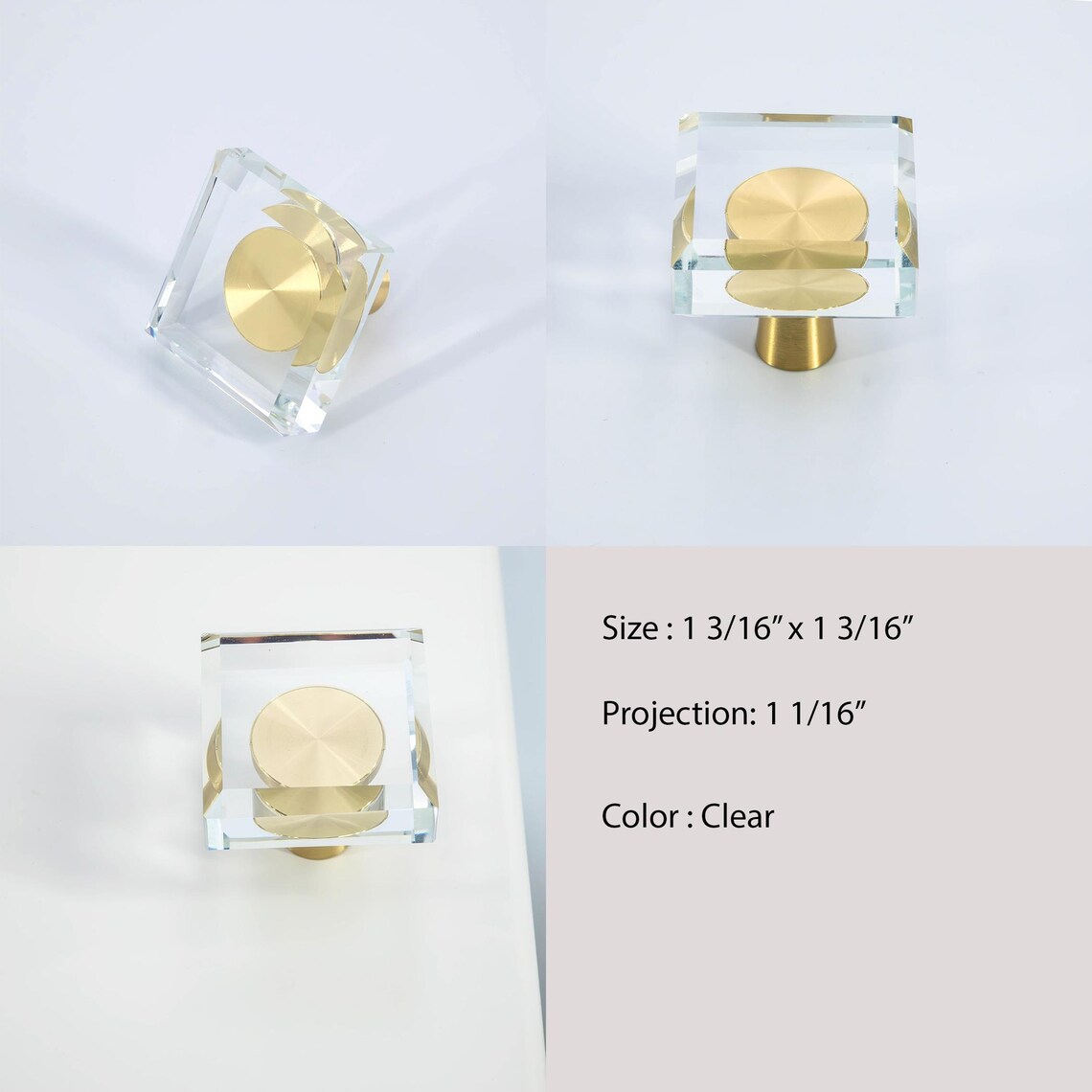 Crystal and Brass Drawer Knob, Gold Clear Dresser Knob, Glass Cabinet ...
