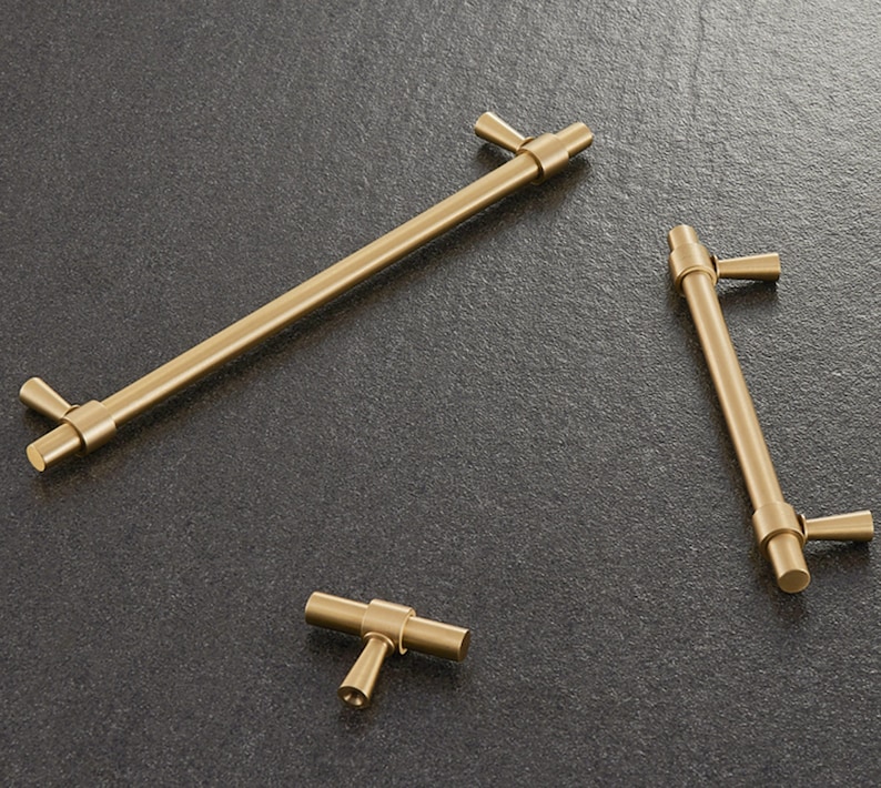 Solid Satin Brass Drawer Pulls Modern Drawer Handles - Etsy