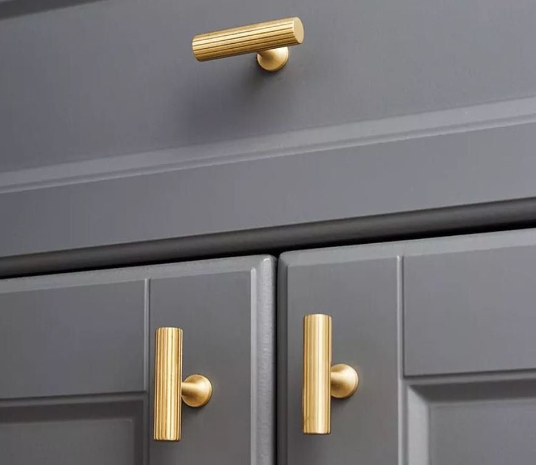 Modern Solid Brass Drawer Pulls With Linear Accent - Cabinet Handles ...