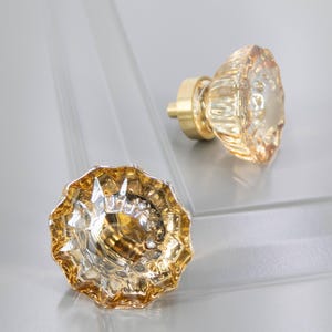 Crystal and Brass Drawer Knob, Crystal Glass Cabinet Knob With Solid Brass Base ...