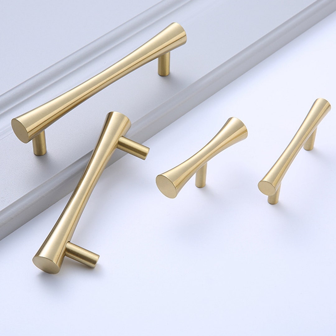 Brushed Brass Cabinet Pull: Mid-century Modern Bar Handle - Etsy