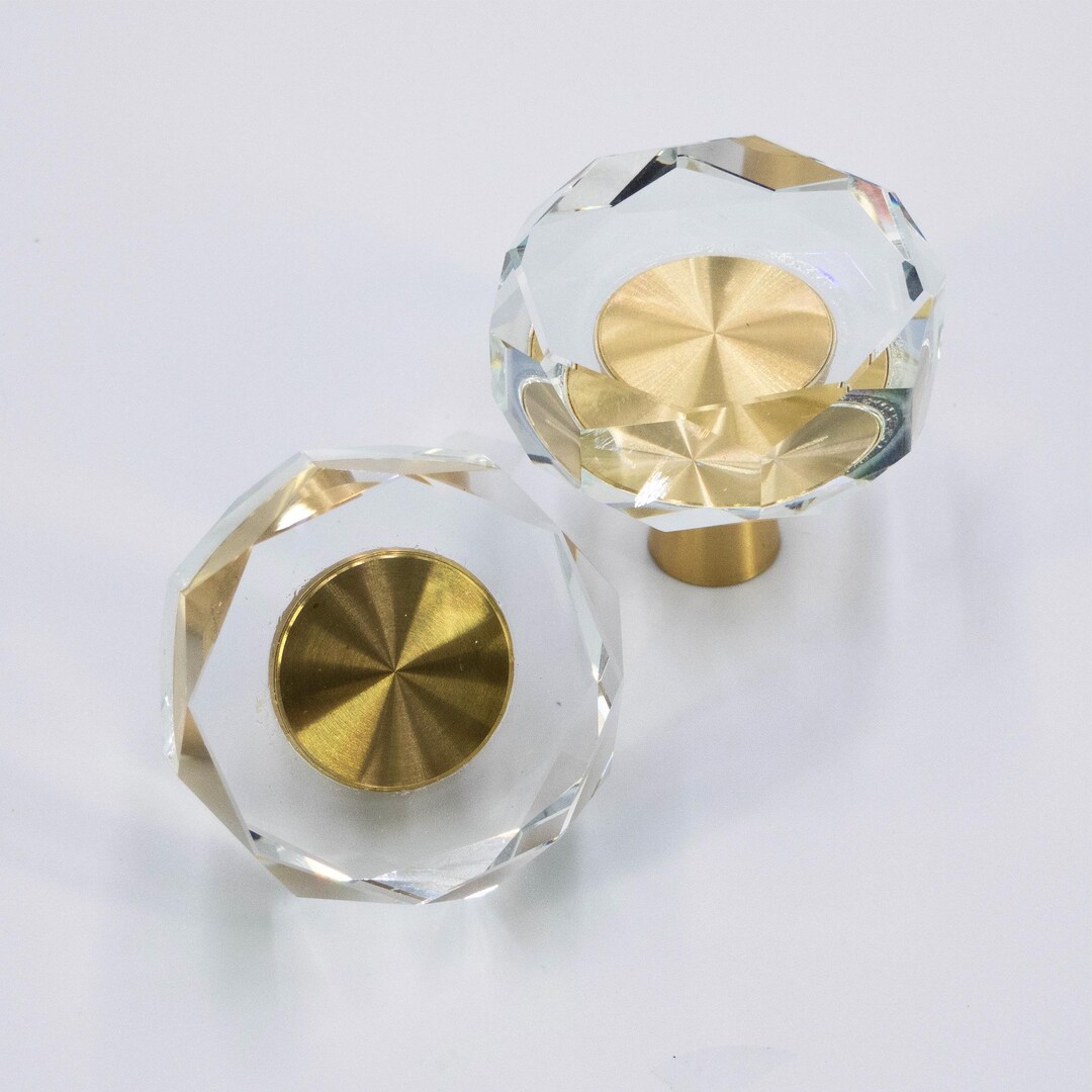 Crystal and Brass Drawer Knob, Gold Clear Dresser Knob, Round Glass Cabinet Knobs - Etsy