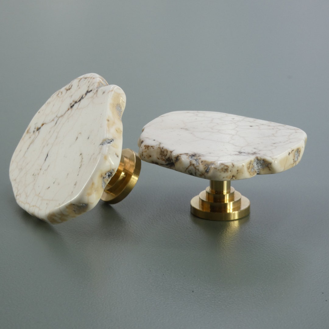 Irregular Marble and Brass Dresser Knob - Etsy