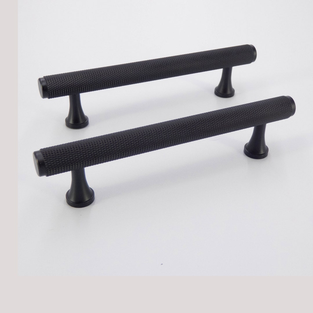 Black Knurled - Brass Pull, Knurled Cabinet Handles, Solid Brass Bar ...