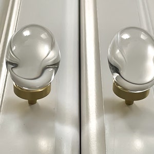 Crystal and Brass Drawer Knob, Crystal Glass Cabinet Knob With Solid Brass Base ...