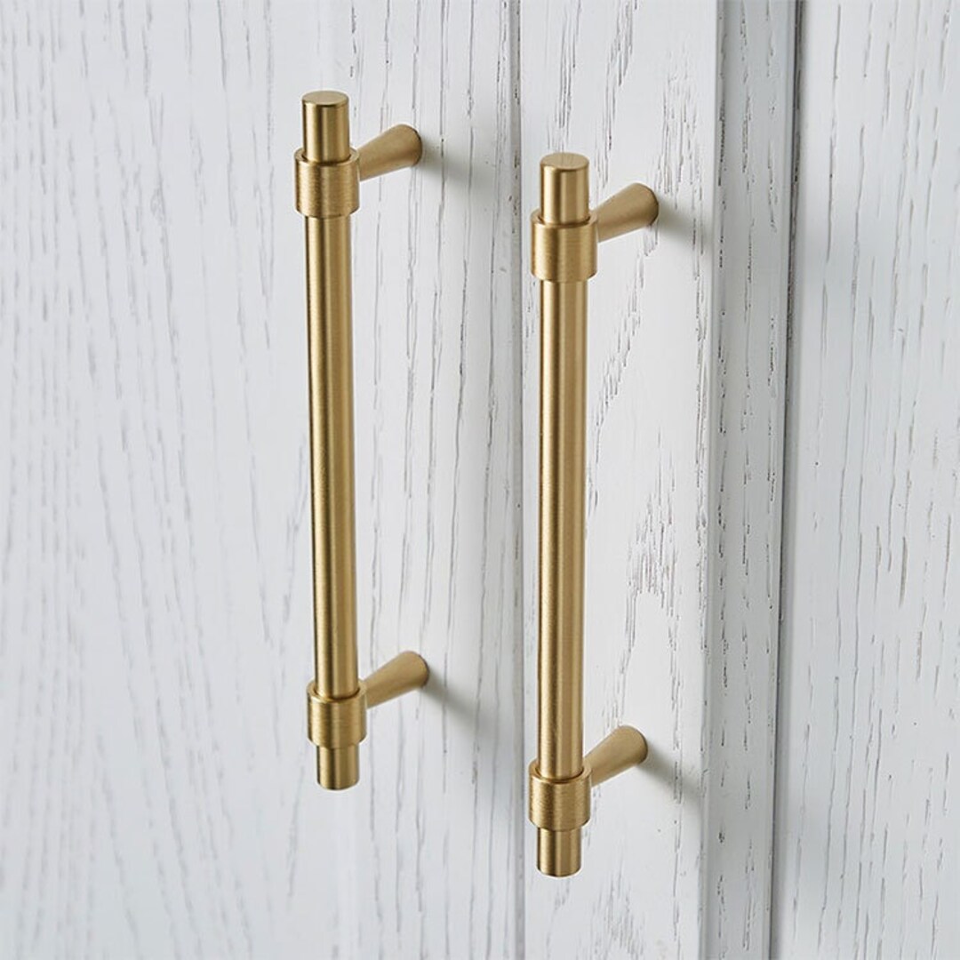 Solid Satin Brass Drawer Pulls Modern Drawer Handles - Etsy