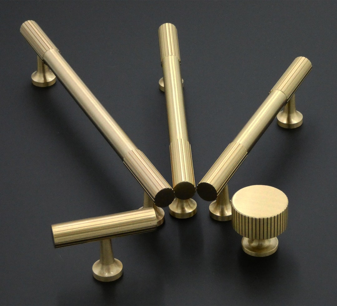 Modern Solid Satin Knurled Solid Brass Drawer Pulls and - Etsy
