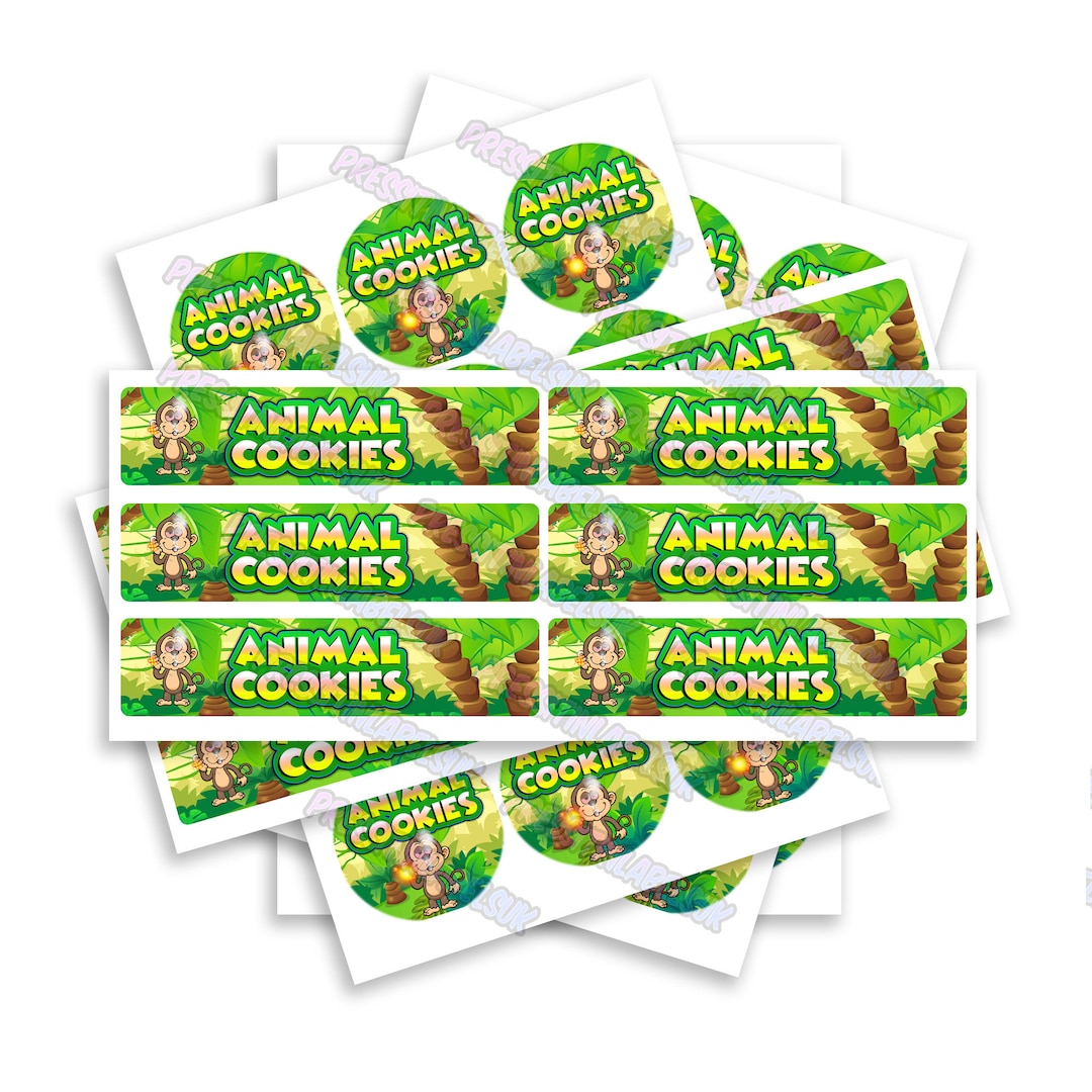 Animal Cookies Sticker Label Set High Gloss 2oz Glass Jar Labels ...