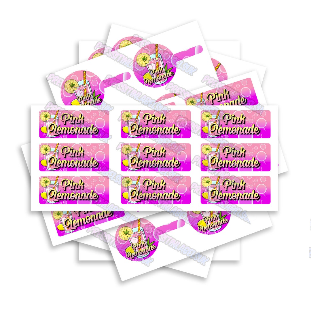 Pink Lemonade Sticker Label Set - High Gloss - 2oz Tamper Proof Glass ...