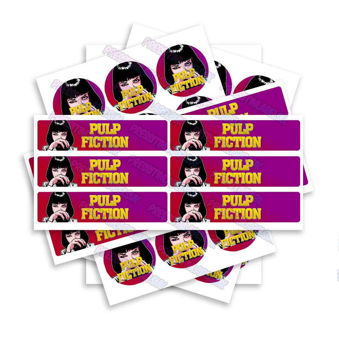 Pulp Fiction Sticker Label Set High Gloss 2oz Glass Jar Labels Includes ...