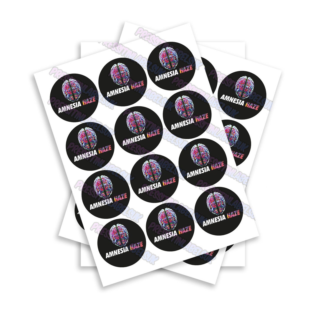 Amnesia H Round Sticker Labels High Gloss Multiple Sizes Circular ...