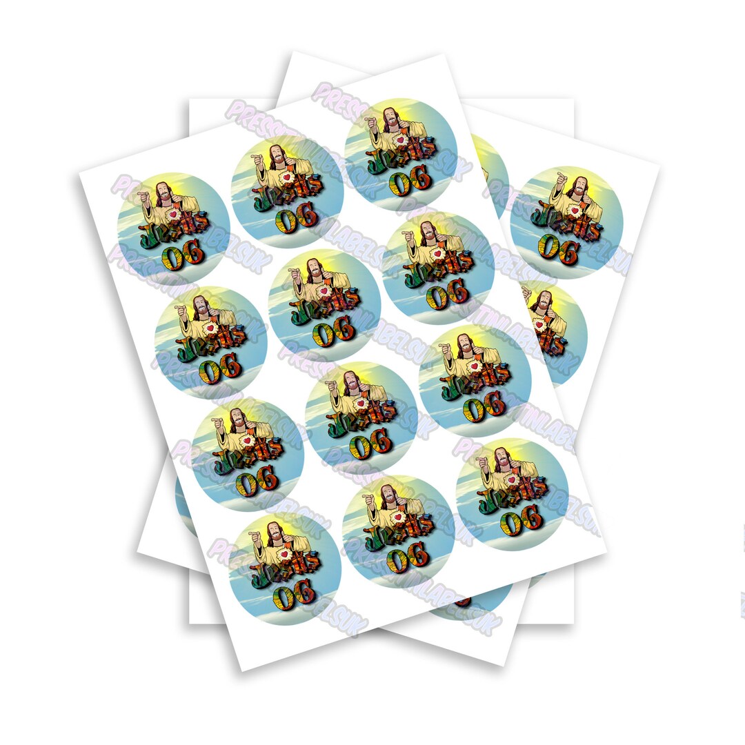Jesus O Sticker Labels - High Gloss - Pop Top Slap Stickers - Circular ...