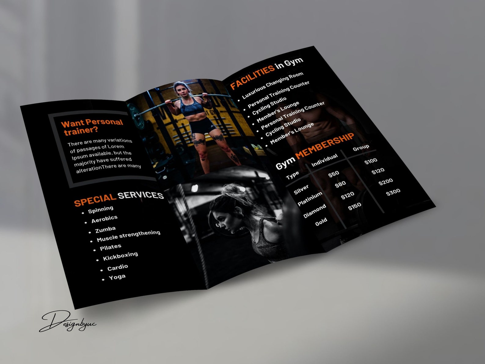Gym & Fitness Editable Printable Trifold Flyer Price List Template ...