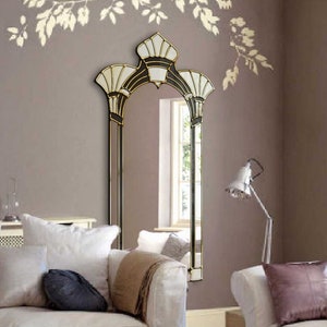 Art Deco Amelia Decorative Wall Mirror in Cream & Black - Etsy