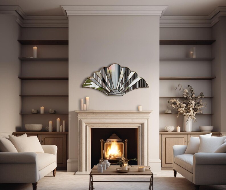 Margot Art Deco 3D Fan Shaped Wall Mirror in Black - Etsy