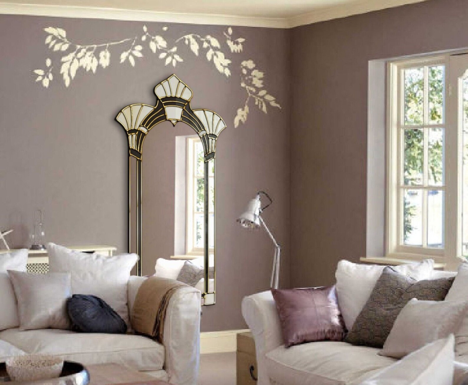 Art Deco Amelia Decorative Wall Mirror in Cream & Black - Etsy