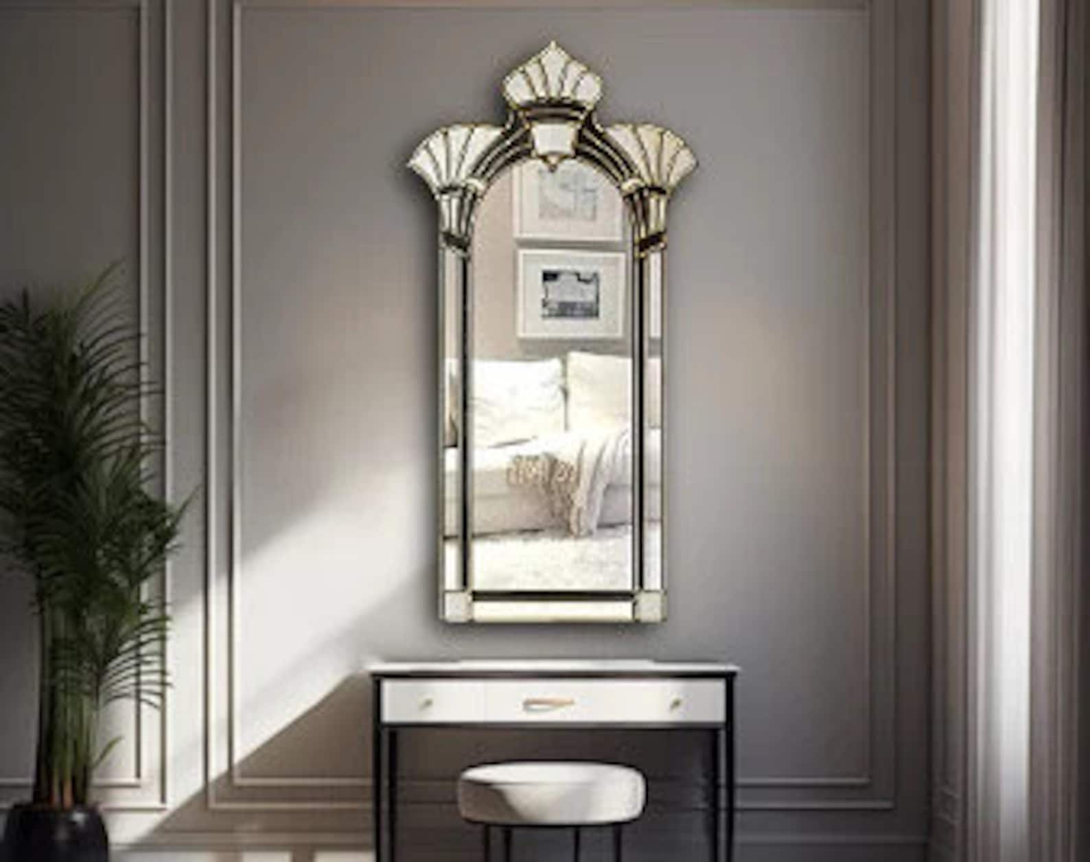 Art Deco Amelia Decorative Wall Mirror in Cream & Black - Etsy