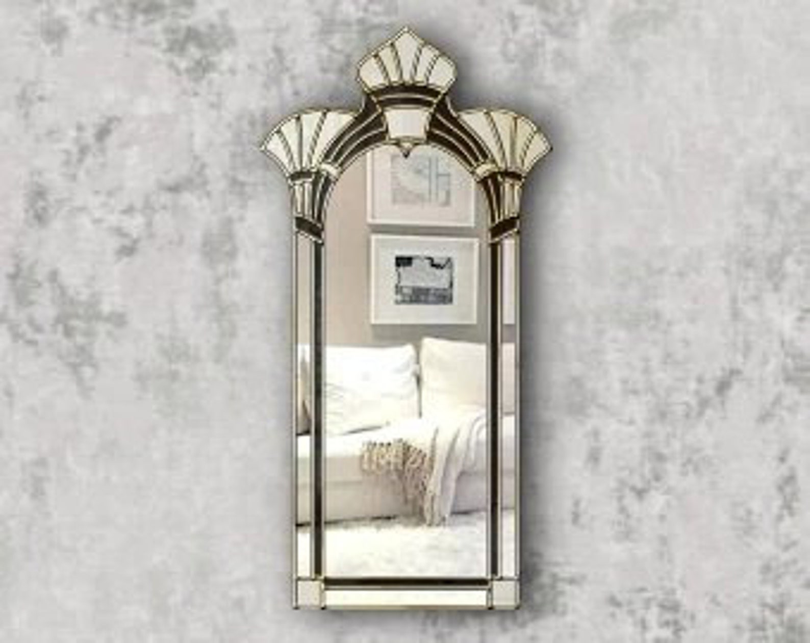 Art Deco Amelia Decorative Wall Mirror in Cream & Black - Etsy