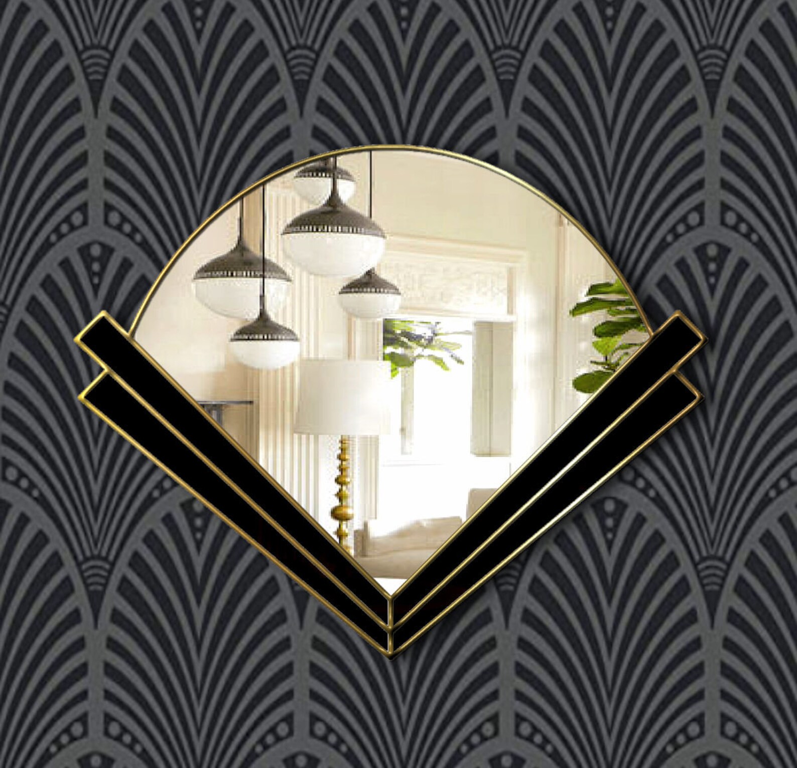 Art Deco Fan Handmade Wall Mirror With Black Glass - Etsy