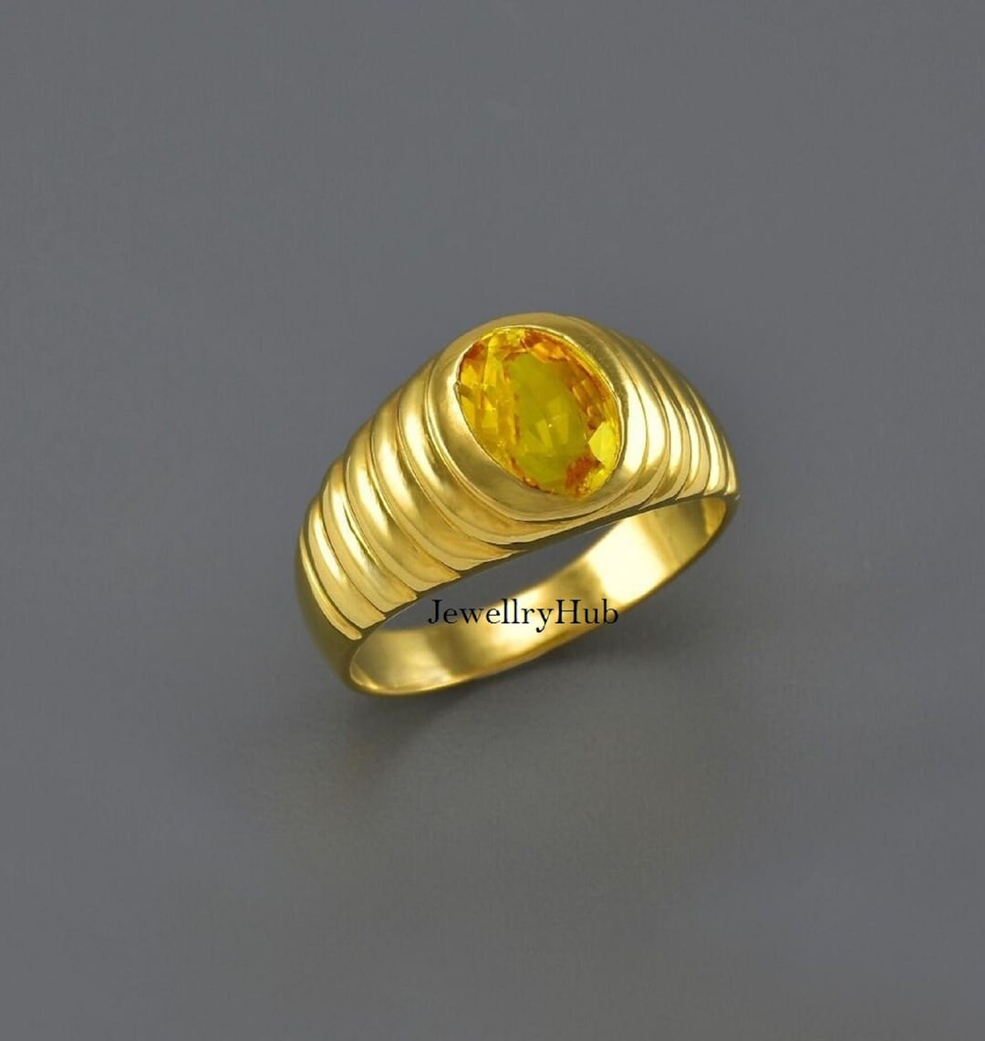 Buy Natural Certified Yellow Sapphire/ Pukhraj Ring Gemstone Ring Panchadhatu copper Ring Gold ...