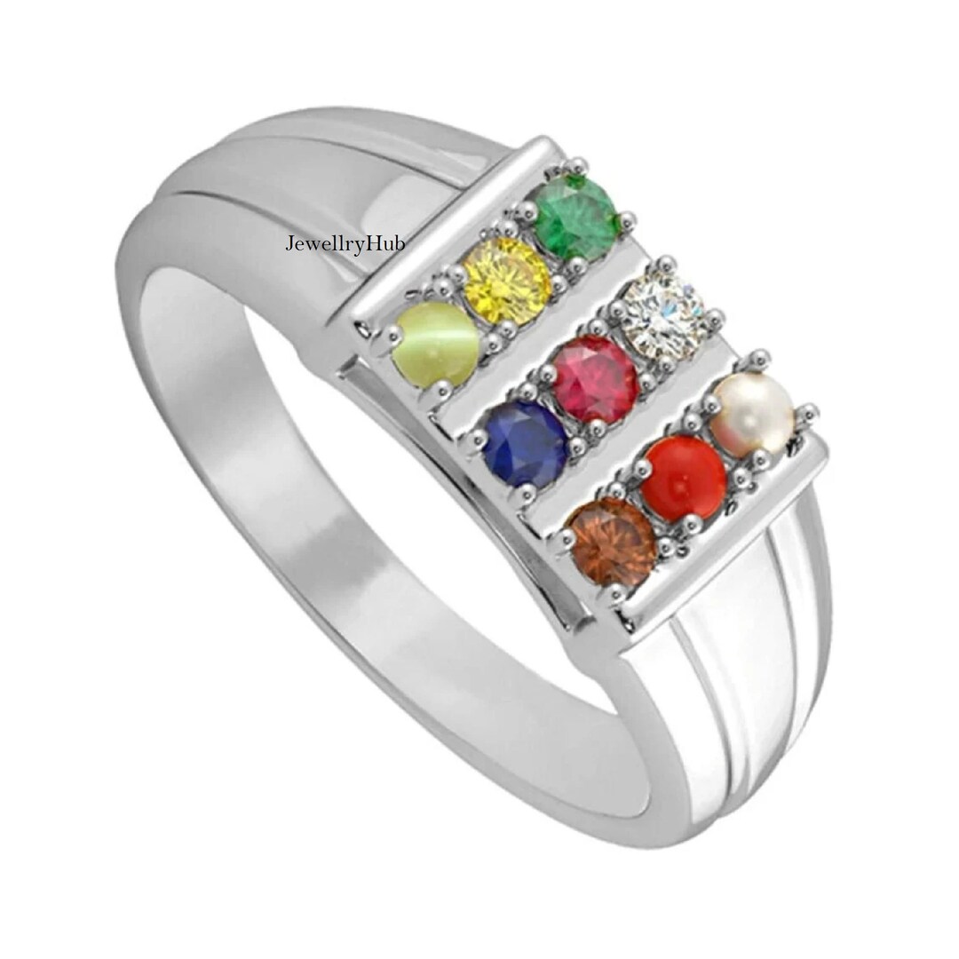 Natural Certified Navratna Ring Nine Gemstone Ring in Sterling Silver ...