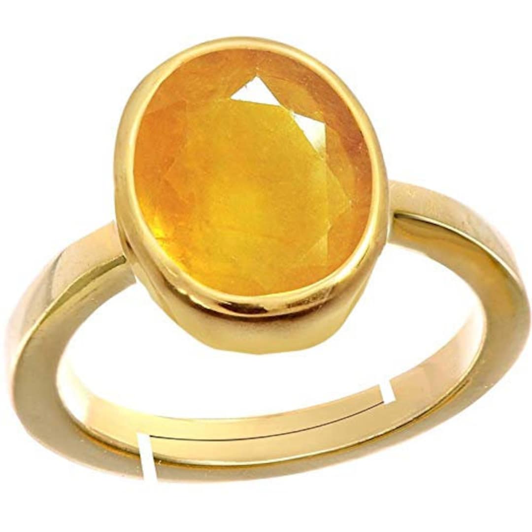Natural Yellow Sapphire Ring, Pukhraj Ring, Gemstone Ring in Copper panchdhatu Yellow Gold ...