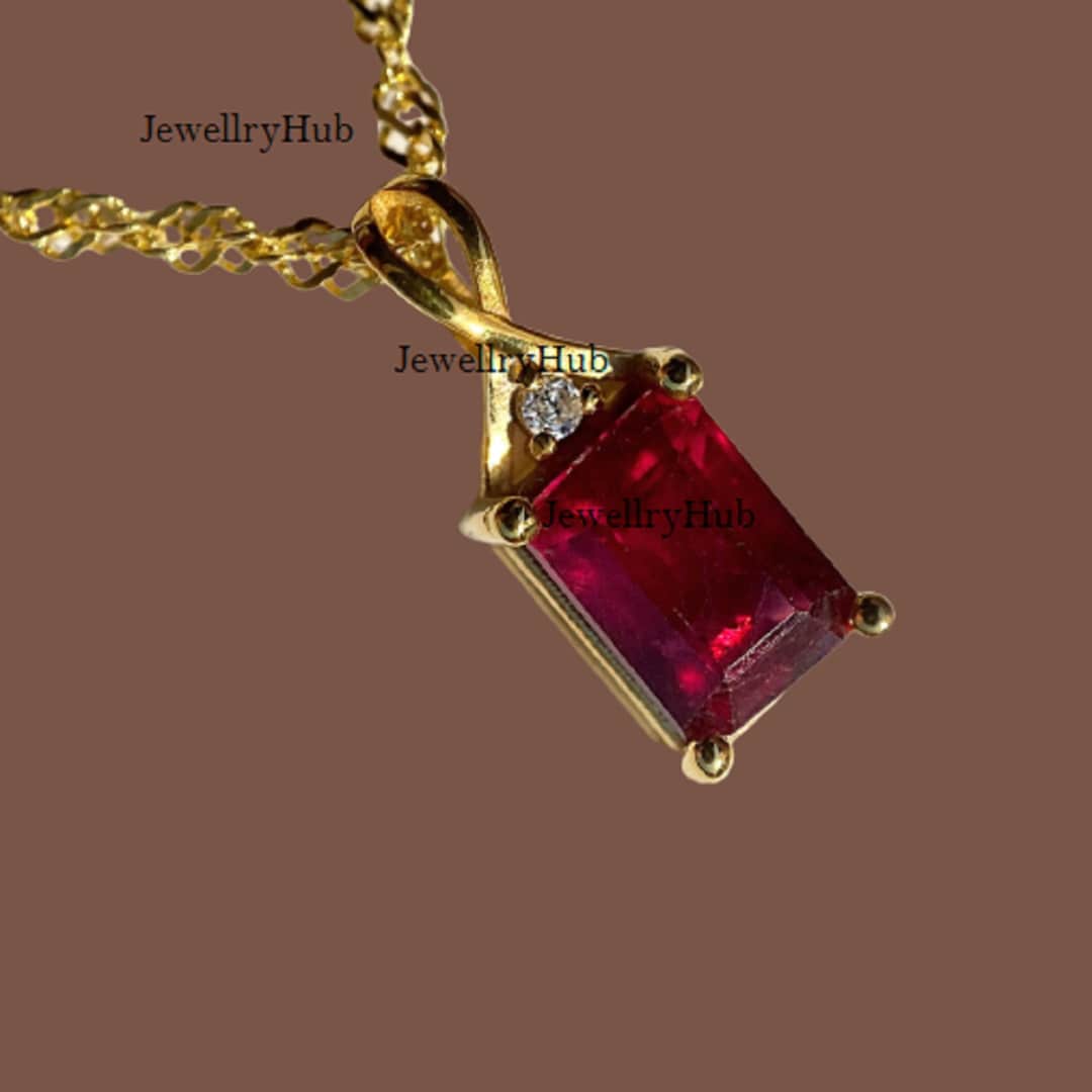 Natural Certified Square Ruby Pendant/necklace in Sterling Silver14k ...