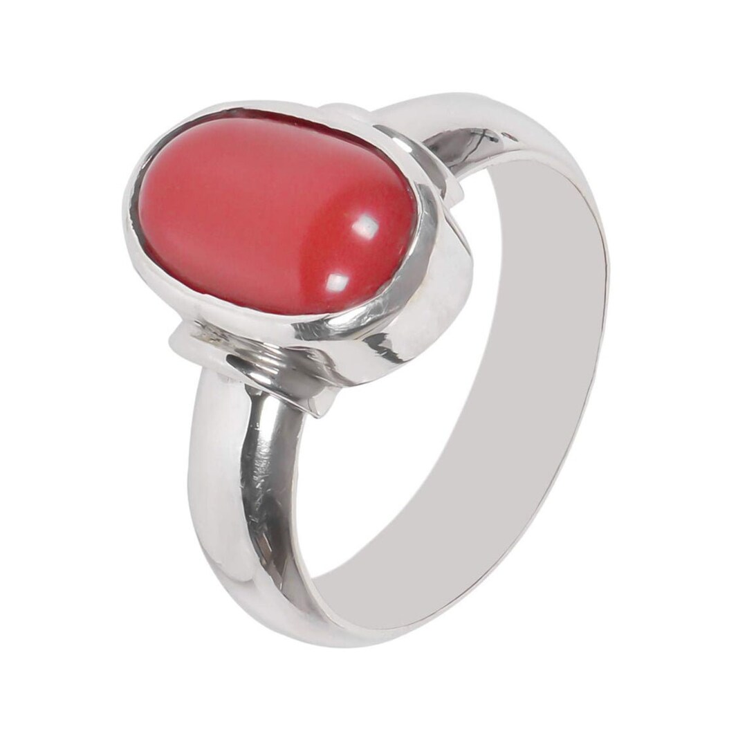 Coral Ring/red Coral Ring/moonga Ring ,coral Gemstone Ring ,sterling ...