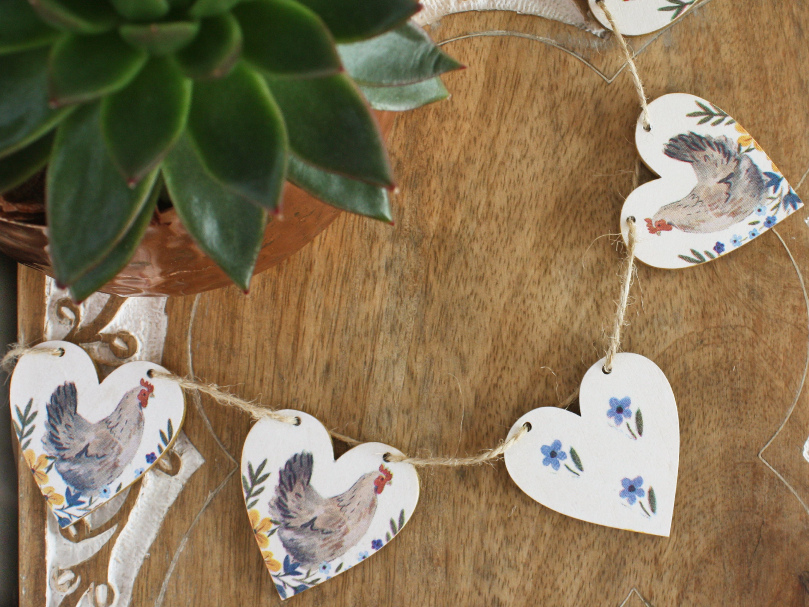 Pretty Chicken and Flower Bunting 9 Small Decoupage Wooden | Etsy