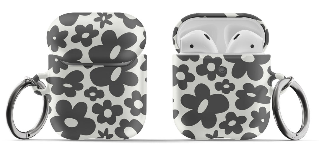 Black Retro Flowers AirPod & AirPod Pro Case, Black and White, Trendy ...
