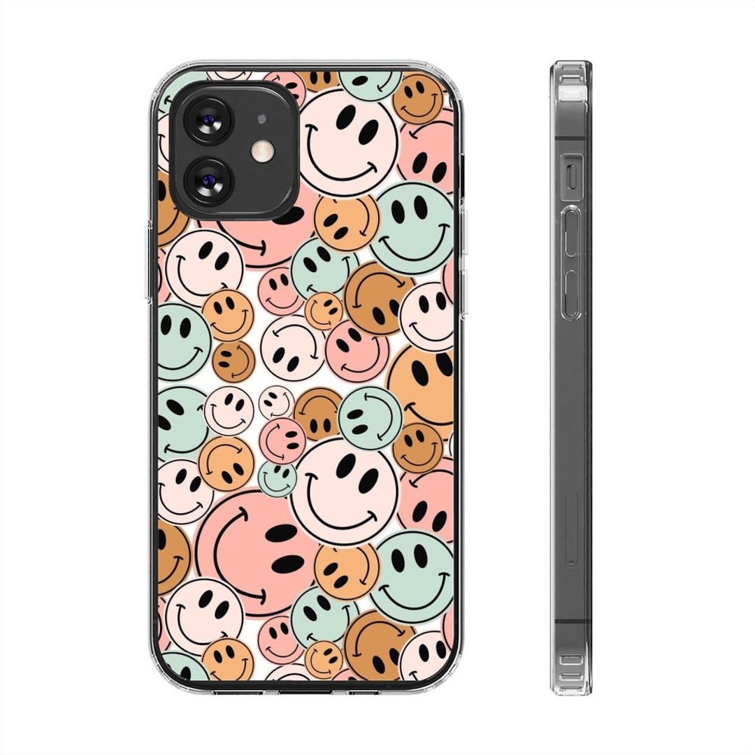 Cute iPhone 11 Case Aesthetic, Smiley Phone Case Retro Boho Happy Faces ...