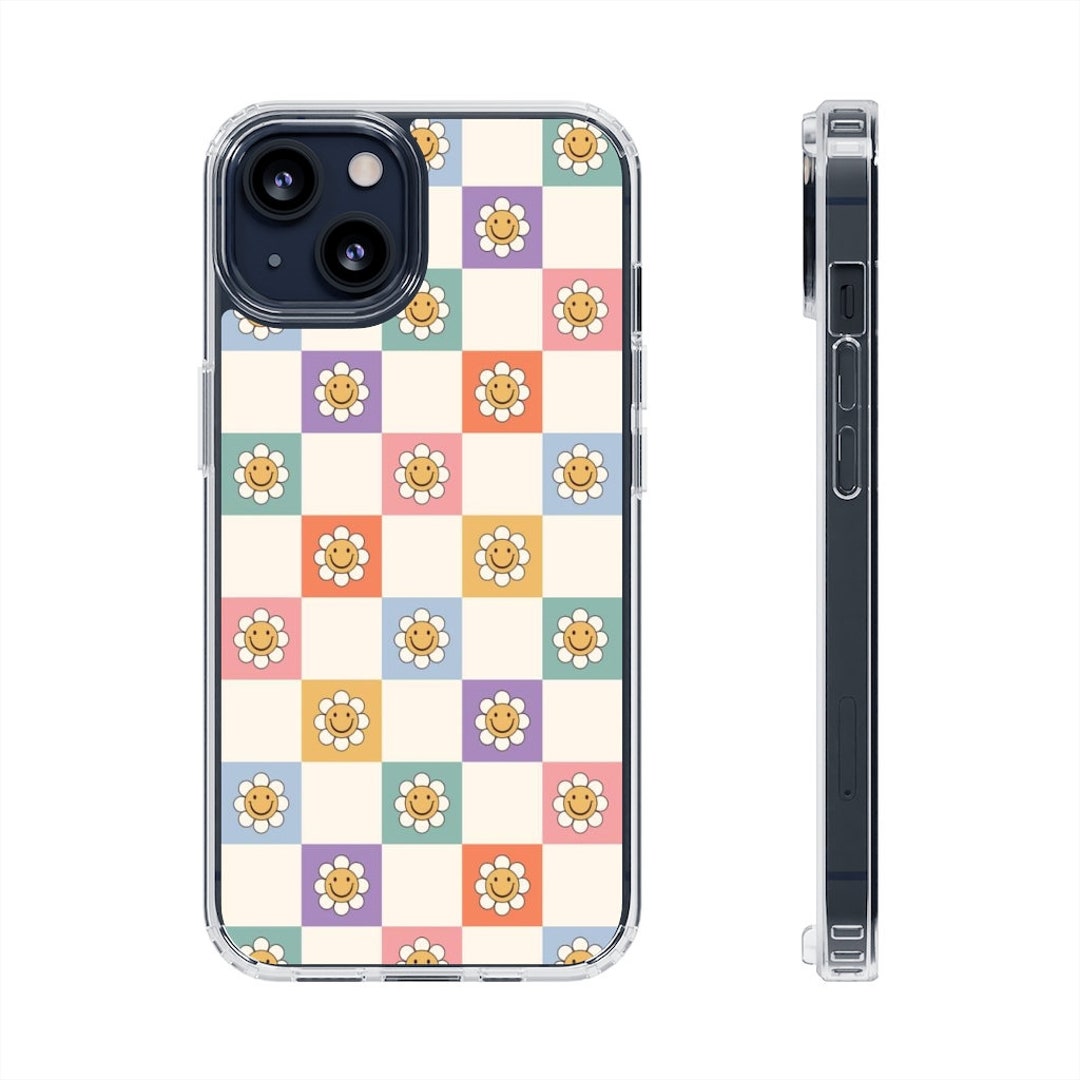 Retro 70s Checkerboard Phone Case, Rainbow Checker Print Abstract Happy ...