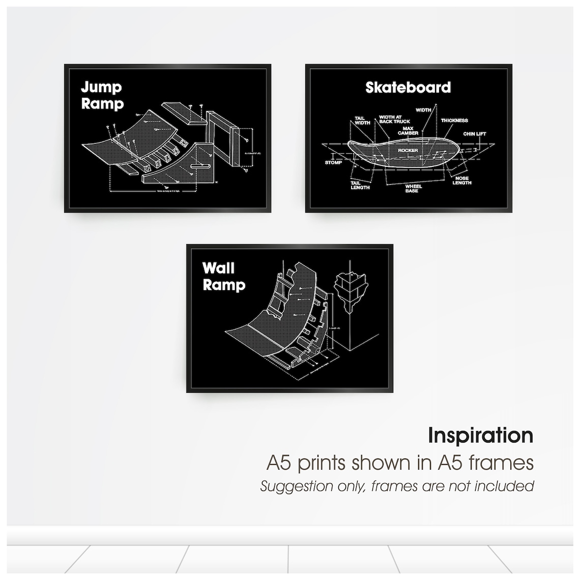 Skateboard BMX Retro Ramp Plans and Board Spec A5 Art Print Set of 3 on ...