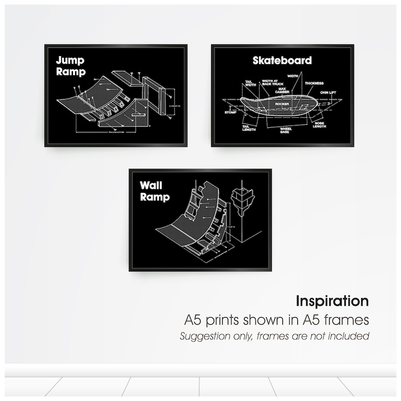Skateboard BMX Retro Ramp Plans and Board Spec A5 Art Print Set of 3 on ...