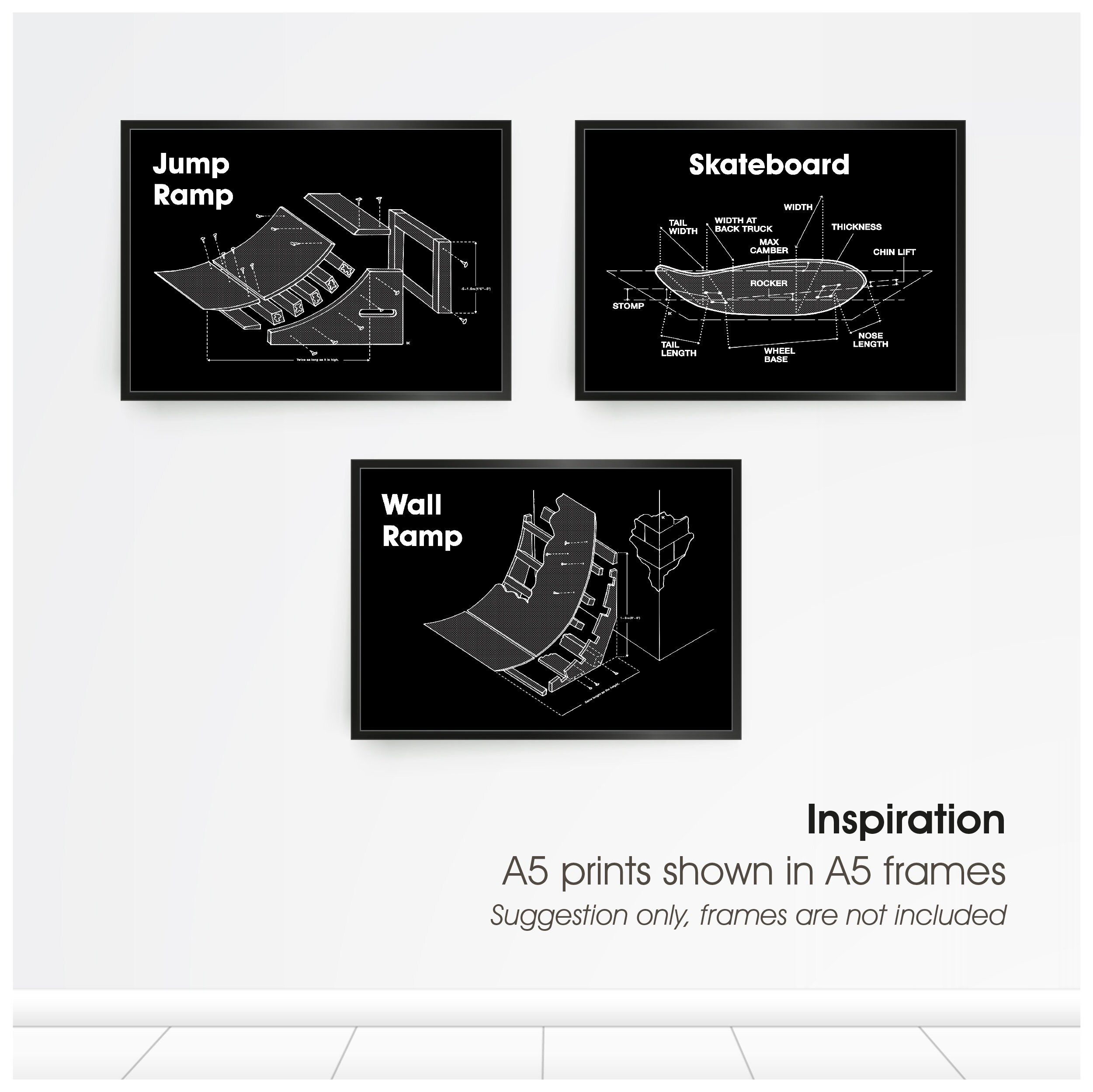 Skateboard BMX Retro Ramp Plans and Board Spec A5 Art Print Set of 3 on ...