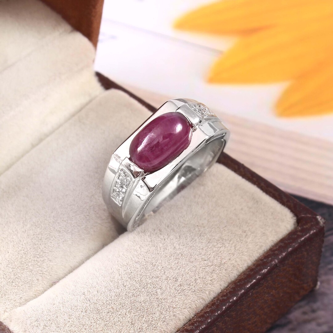 Ruby Star Sapphire Ring Engagement Statement Solid 925 Sterling Silver ...