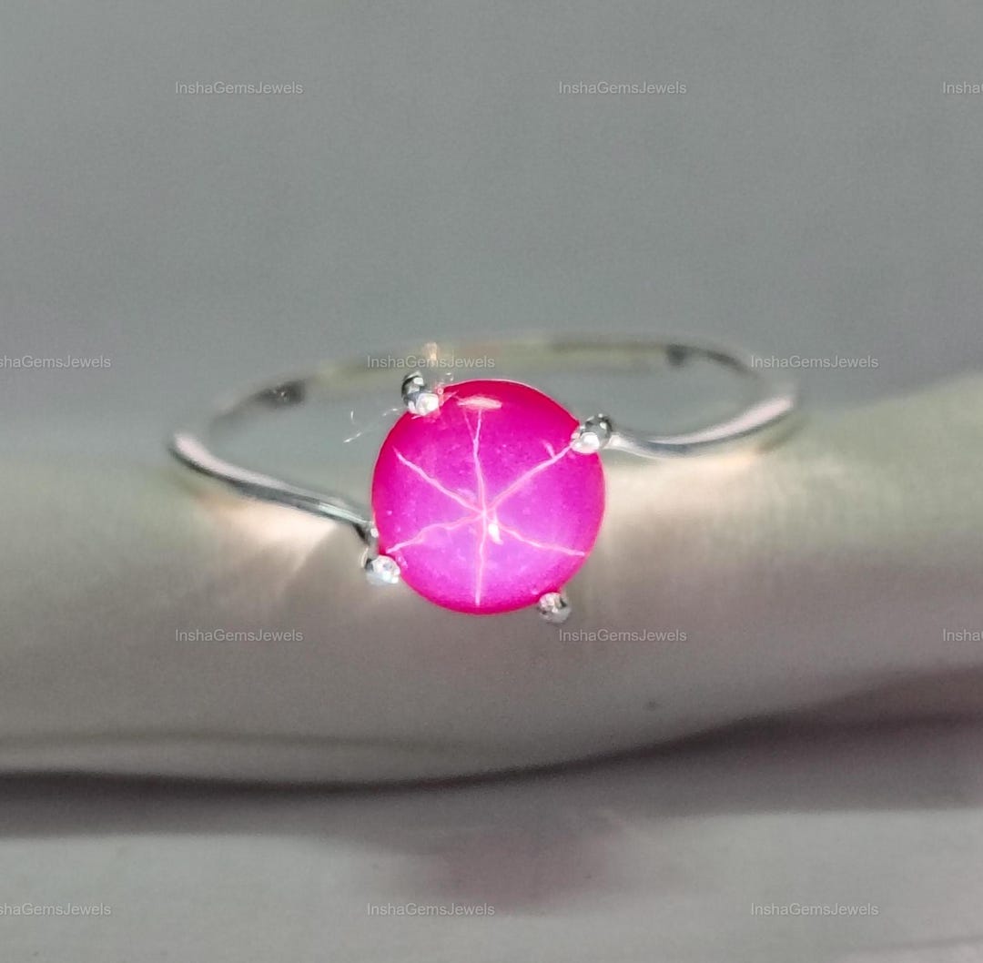 Round Lindy Star Sapphire Ring Statement Solid 925sterling Silver Ring ...