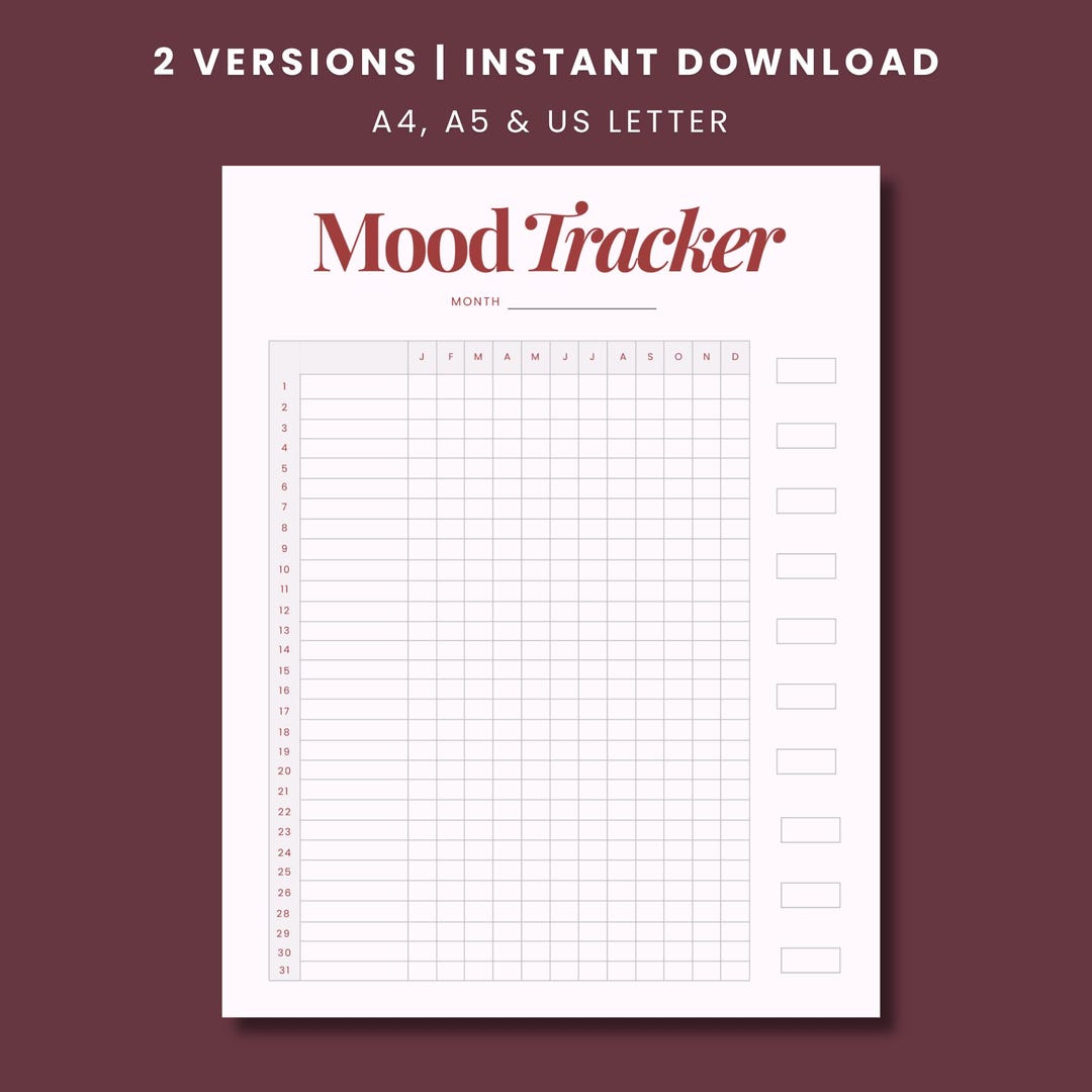 Mood Tracker Printable, A Year in Pixels, Mood Journal, Emotion Tracker ...