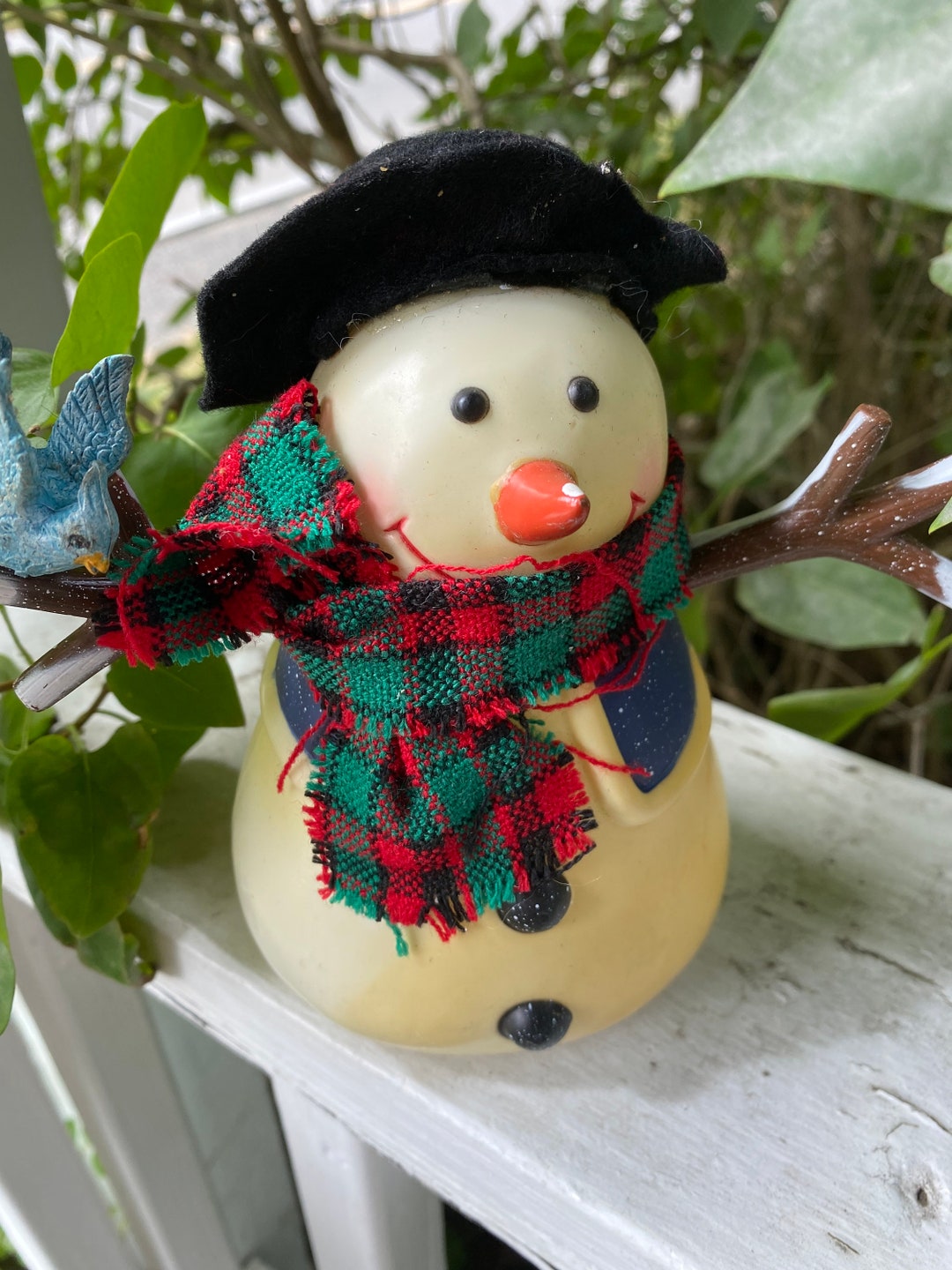 Vintage Plastic Blow Mold Snowman and Blue Jay - Etsy