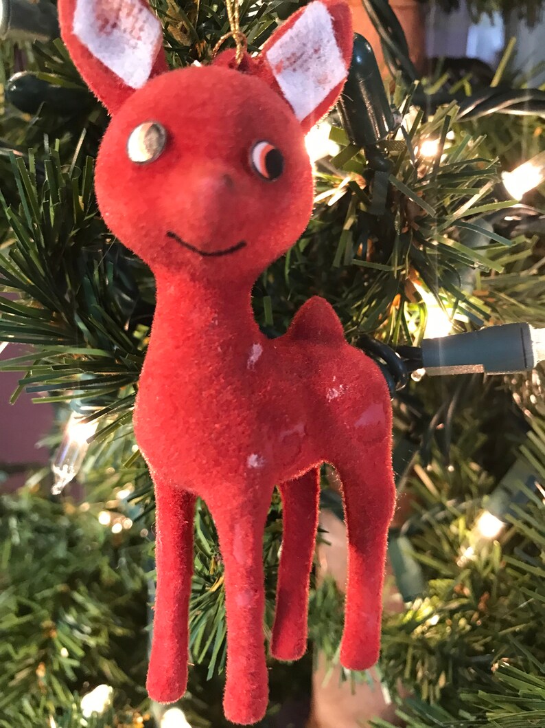 Vintage Red Flocked Reindeer Twins, Ornaments or Figures - Etsy