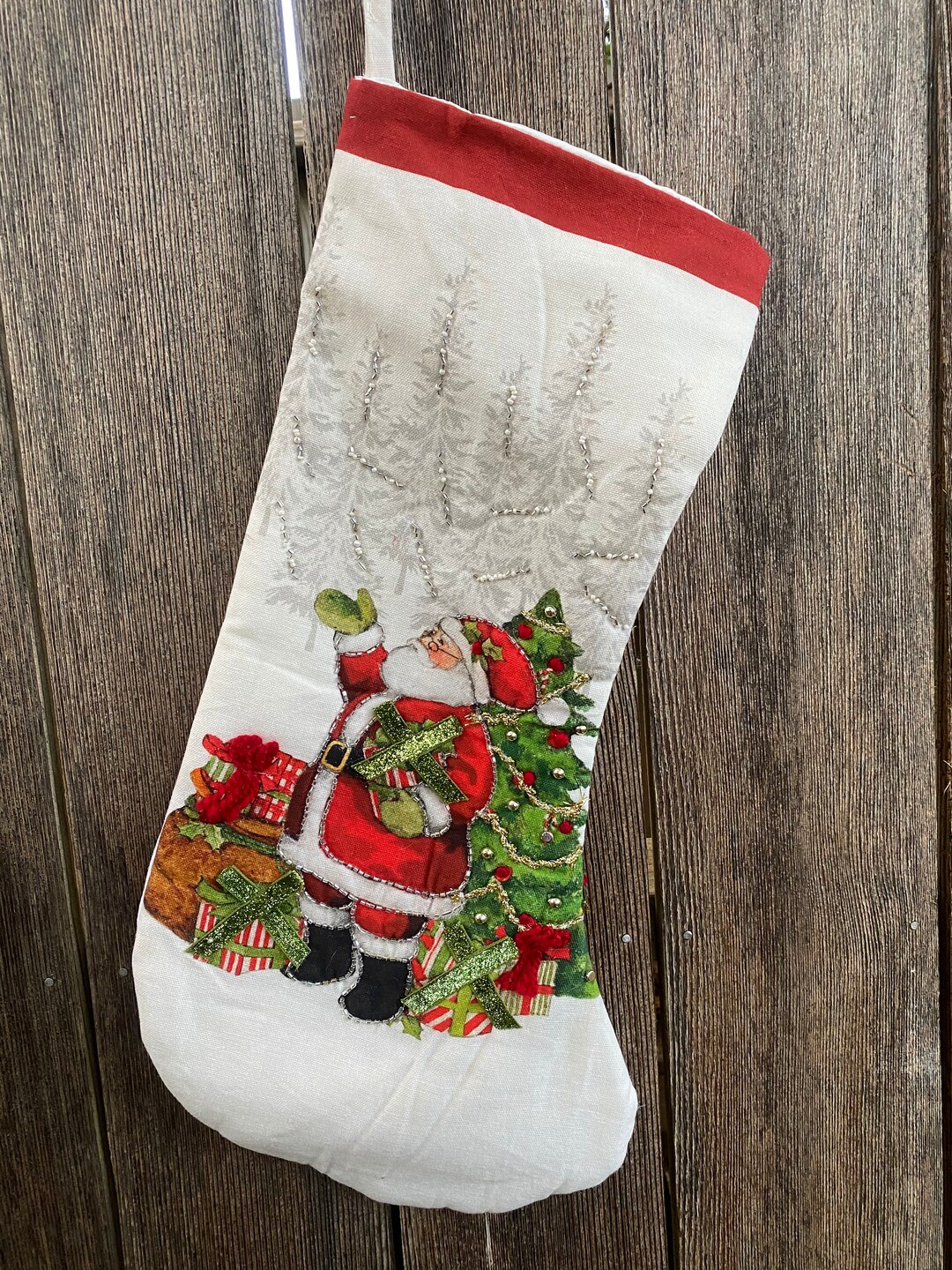 Santa Stocking, Extra Large With Beads and Embellishments, Three ...