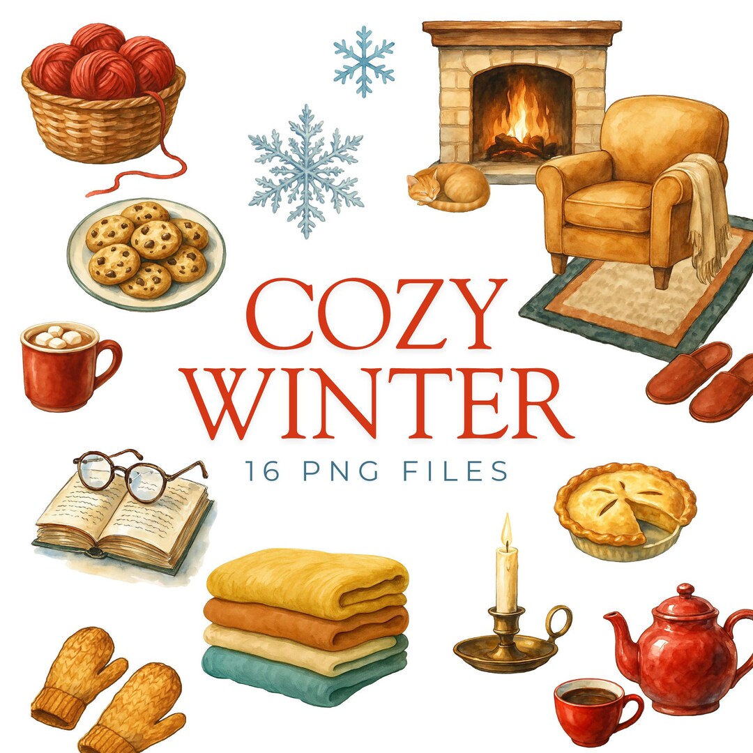 Cozy Winter Clip Art Set, Printable Digital Watercolor Illustrations ...