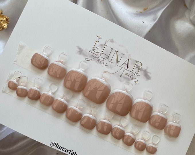Classic French Pedicure: Hand Painted Custom Size Press on False ...
