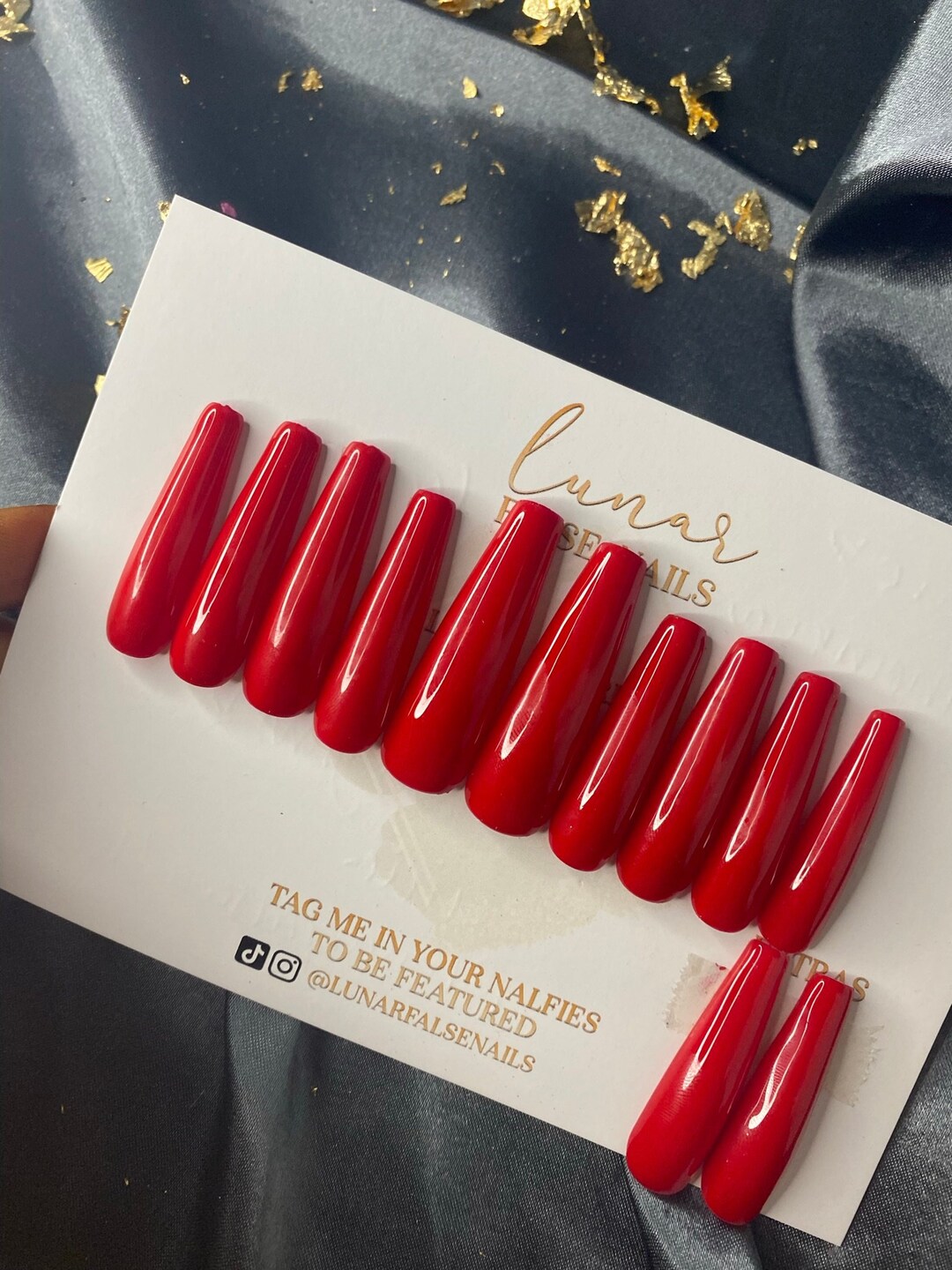 Luxe XXL Pinched Coffin Ruby Red Gel Nails, Custom Press on Nails ...