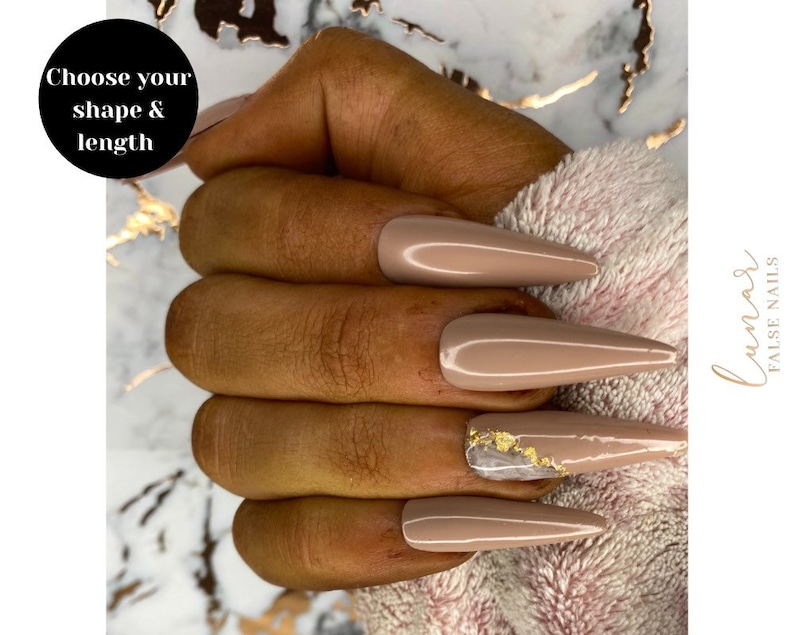 Luxe Brown Marble Gold Flake Gel NailsCustom Press on Nails | Etsy