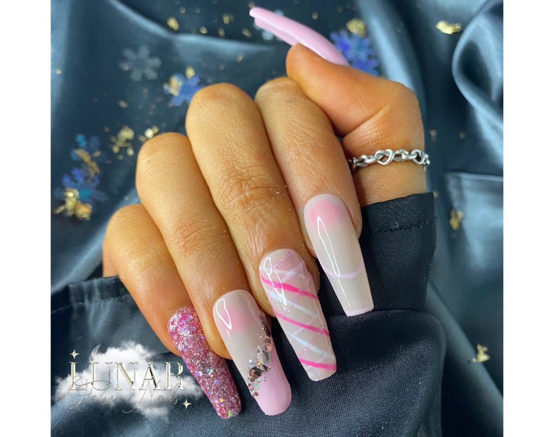 Pink French Tip Nail Designs With Glitter