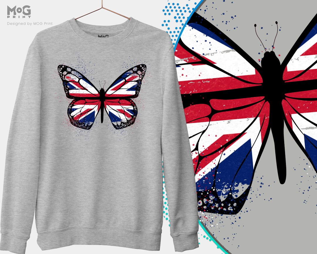 Butterfly Union Jack Flag Sweatshirt, Union Jack Jumper, Women's ...
